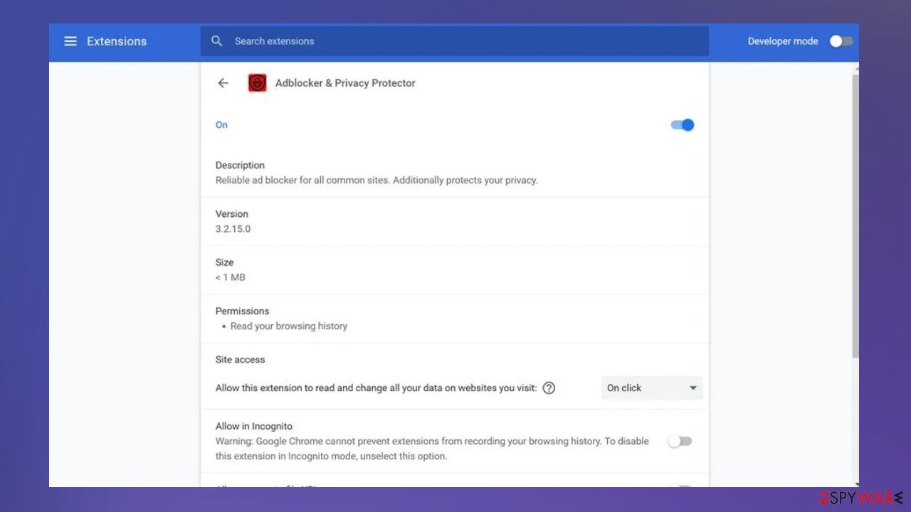 Remove Adblocker & Privacy Protector browser extension (Chrome, Firefox ...