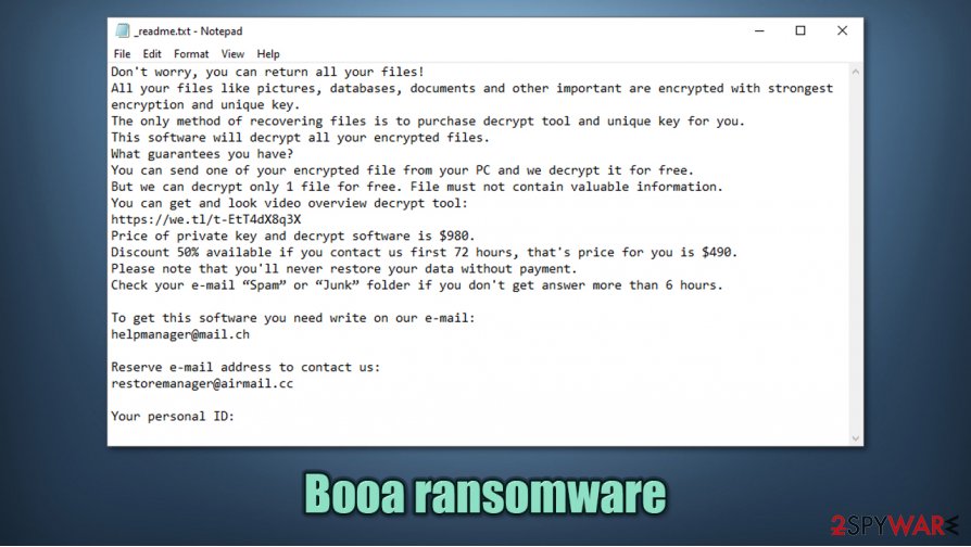 Remove Booa ransomware (Virus Removal Instructions) - Decryption Methods Included