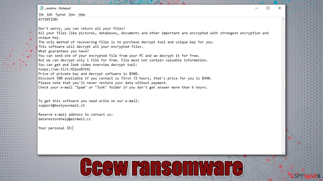 Remove Ccew ransomware (virus) - Decryption Steps Included