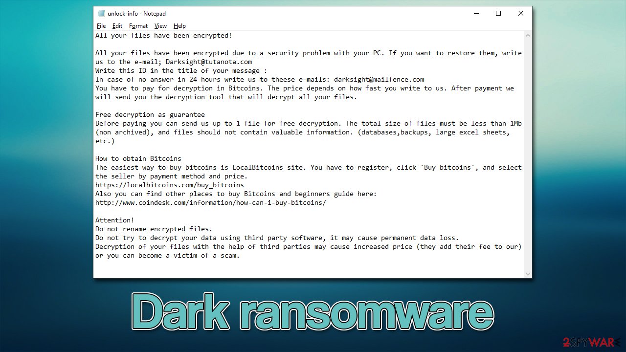 Remove Dark ransomware (virus) - Recovery Instructions Included