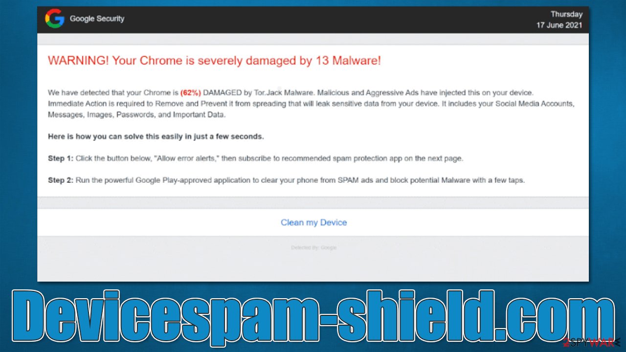 Remove Devicespam-shield.com ads (scam) - Free Instructions