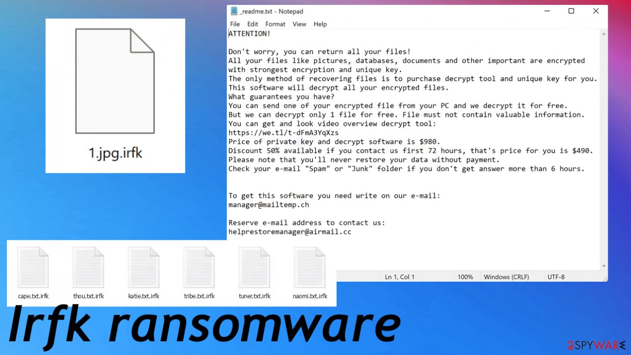 Remove Irfk ransomware (virus) - Bonus: Decryption Steps
