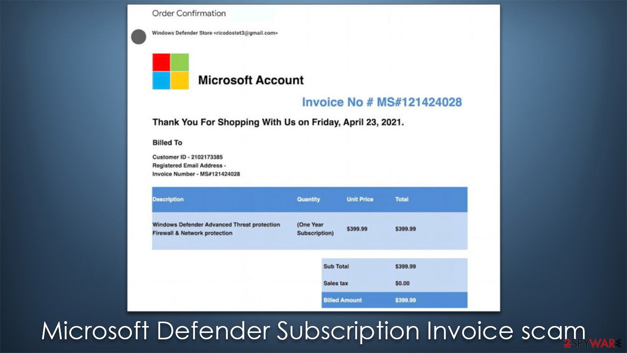 Remove Microsoft Defender Subscription Invoice scam (fake) - Free ...