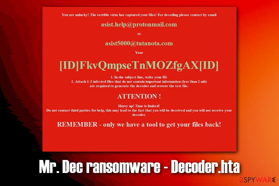 Remove Mr. Dec ransomware (Virus Removal Guide) - Jul 2019 update Remove Mr. Dec ransomware (Virus Removal Guide) - Jul 2019 update