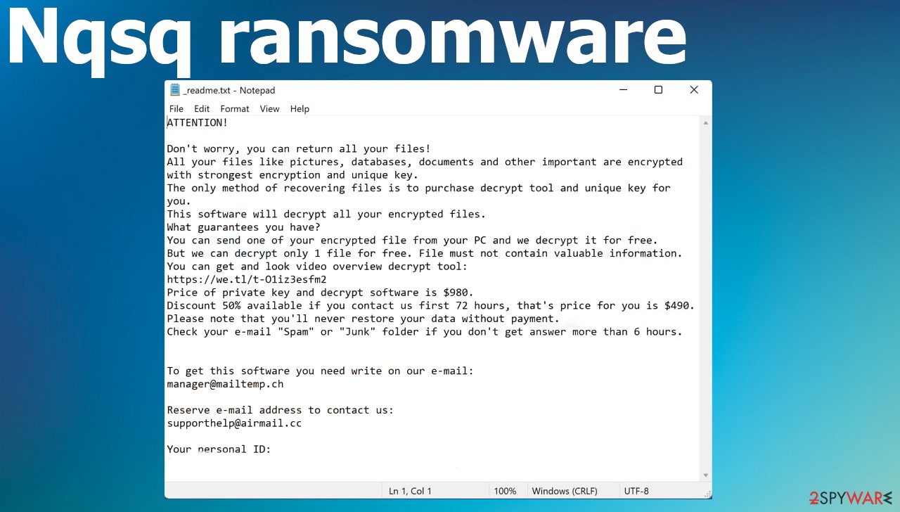 Remove Nqsq ransomware (virus) - Decryption Steps Included
