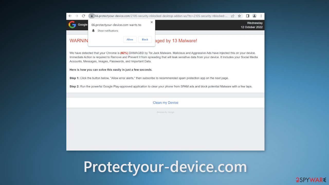 Remove Protectyour-device.com ads (virus) - Free Guide