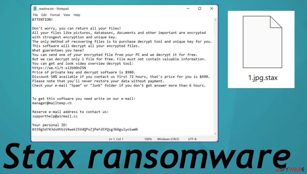 Remove Stax ransomware - Virus Decryption - Recovery Instructions Included