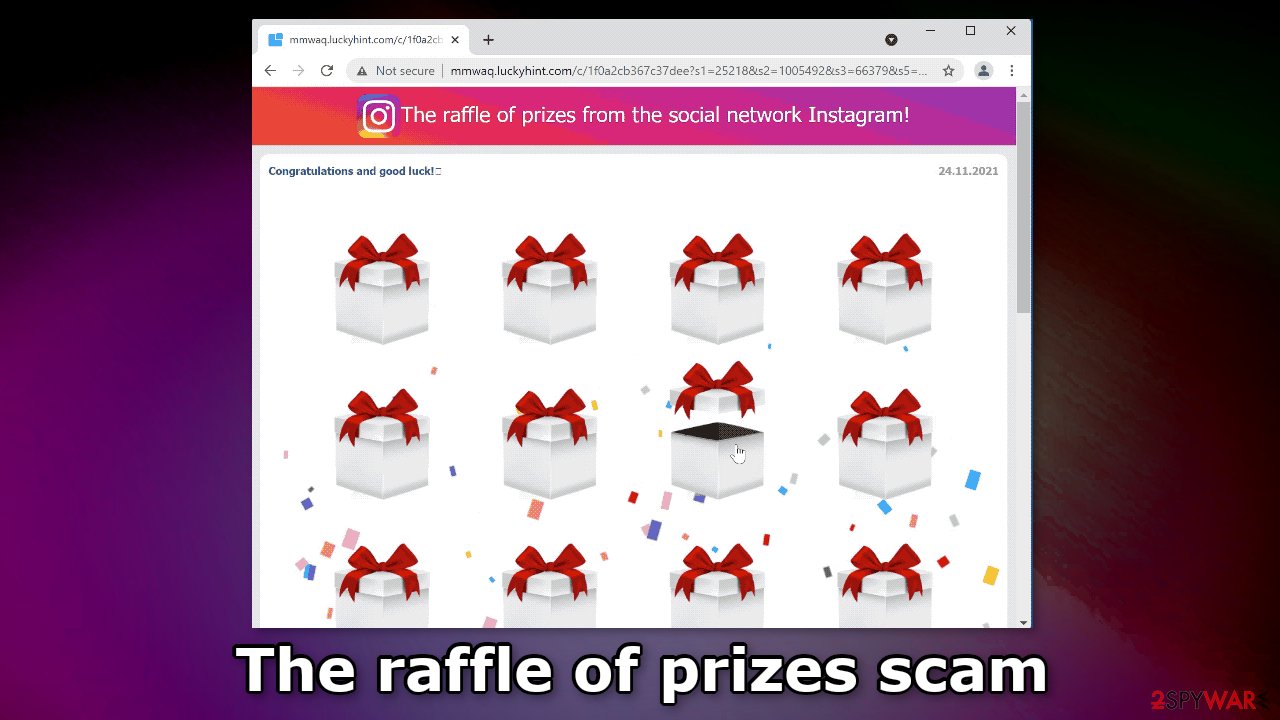 Remove The raffle of prizes from the social network Instagram scam ...