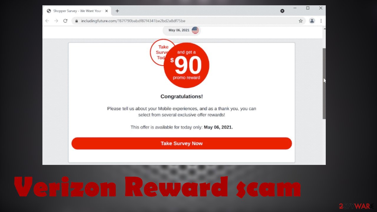 Remove Verizon Reward scam (fake) - virus