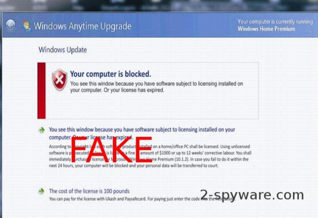 Remove Windows Anytime Upgrade Ukash virus