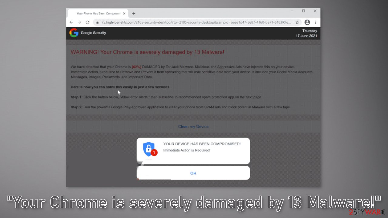 Remove “Your Chrome is severely damaged by 13 Malware!” scam (fake ...